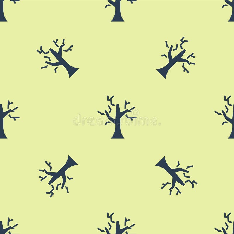 Blue Withered Tree Icon Isolated Seamless Pattern on Yellow Background ...