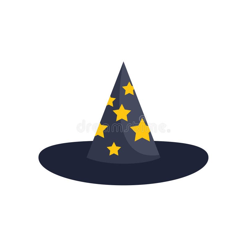 Blue Wizard Hat with Yellow Stars Standing on White Background Stock ...