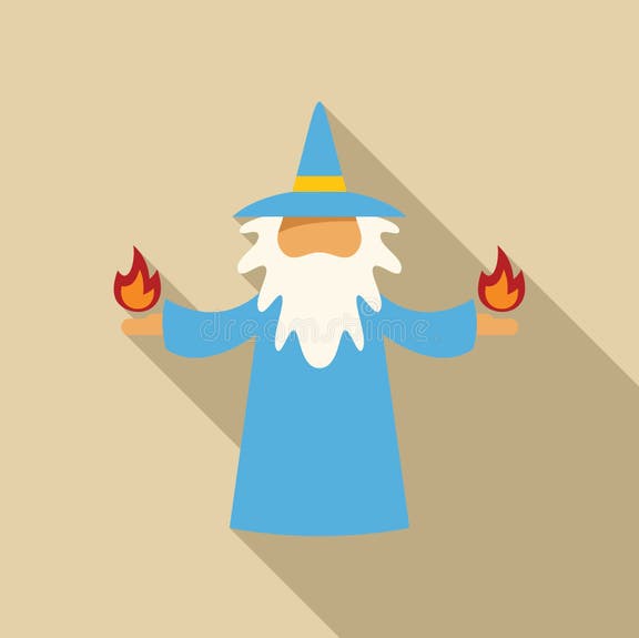 Blue Wizard Holding Fire in His Hands with Long Shadow Stock ...