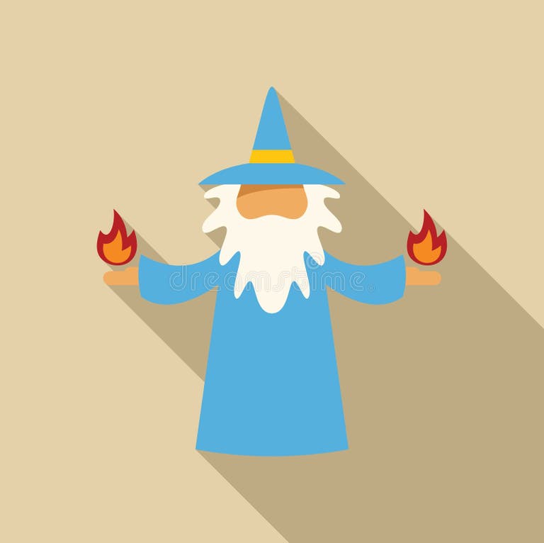Blue Wizard Holding Fire in His Hands with Long Shadow Stock ...