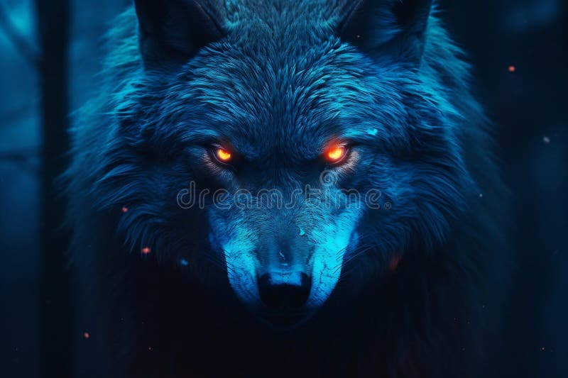 Blue Wolf with Glowing Eyes. AI Stock Illustration - Illustration of ...
