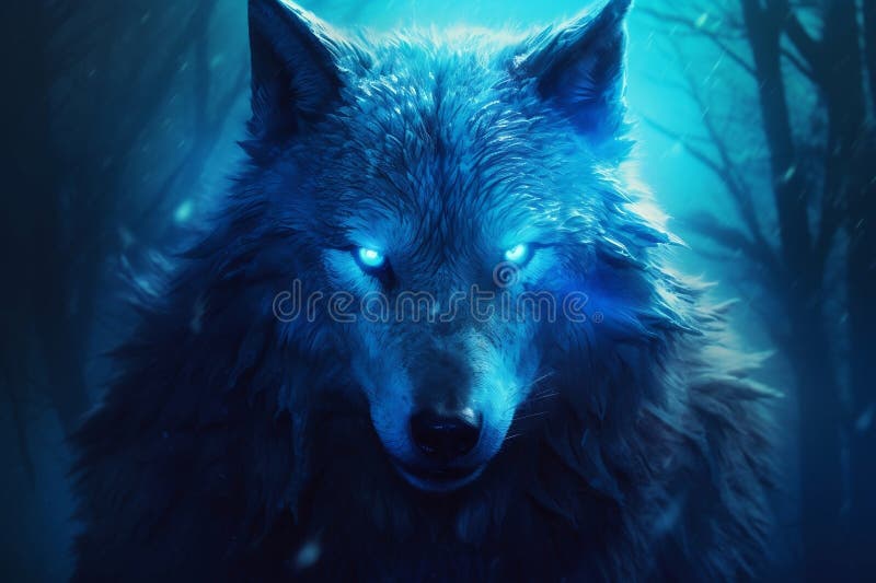 Blue Wolf with Glowing Eyes. AI Stock Illustration - Illustration of ...
