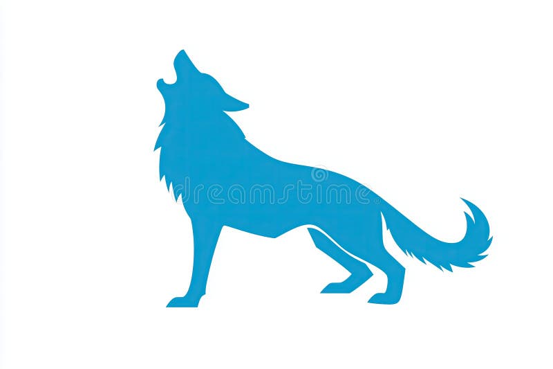 Blue Wolf Silhouette Howling, Isolated on White, Very Simple Logo ...