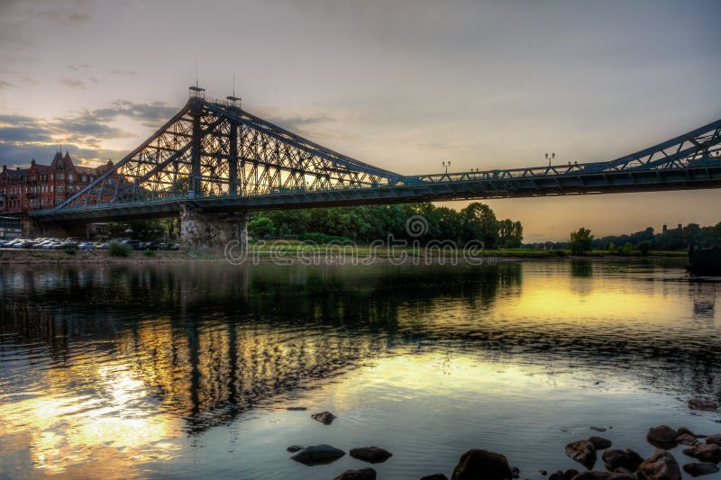 Blue Wonder Bridge Accross the River Elbe Stock Image - Image of rocks ...