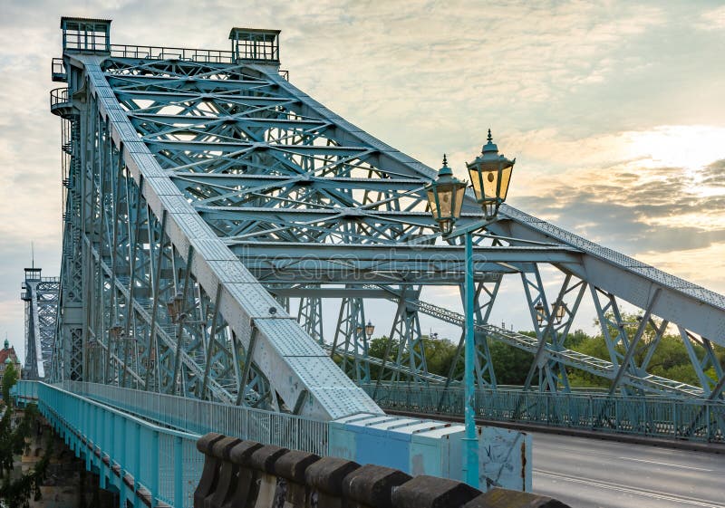 Blue Wonder Bridge Accross the River Elbe Stock Photo - Image of ...