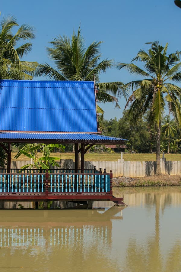 Blue wood Thai pavilion stock photo. Image of green, building - 66226732