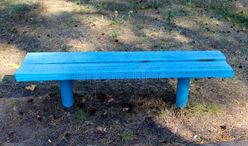 A Blue Wooden Bench in a Park Stock Image - Image of natural, green ...