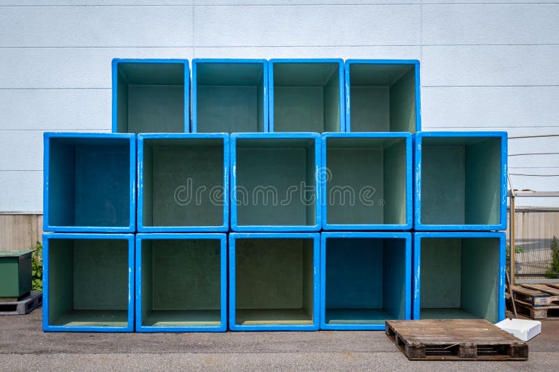 Blue Wooden Container Boxes at Harbour, Kanazawa, Japan Stock Photo ...