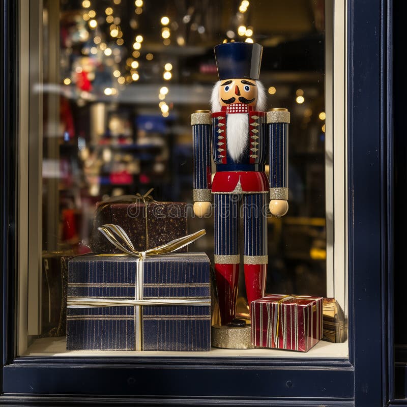 A Blue Wooden Nutcracker is Displayed in a Store Window Stock ...
