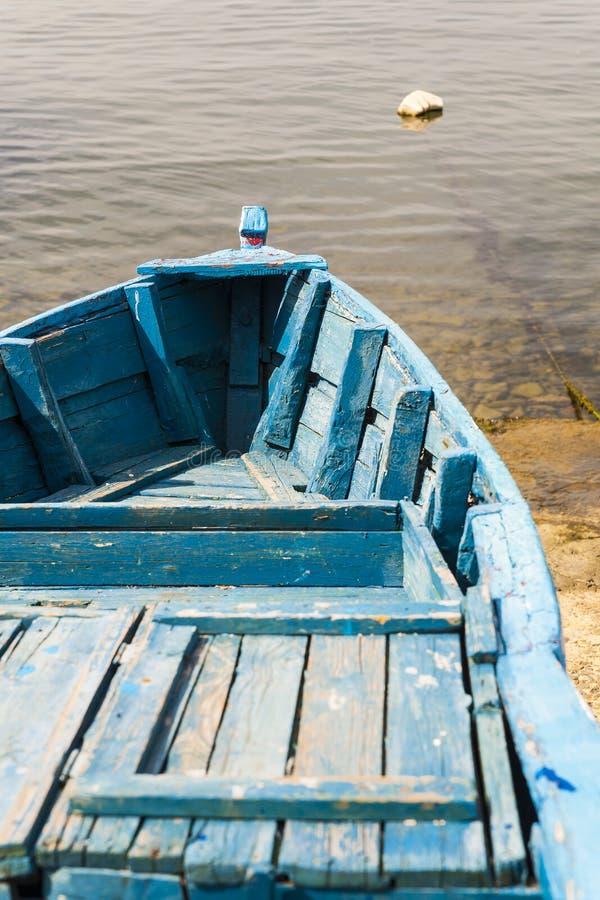 Blue wooden rowing boat. stock image. Image of scene - 33616569