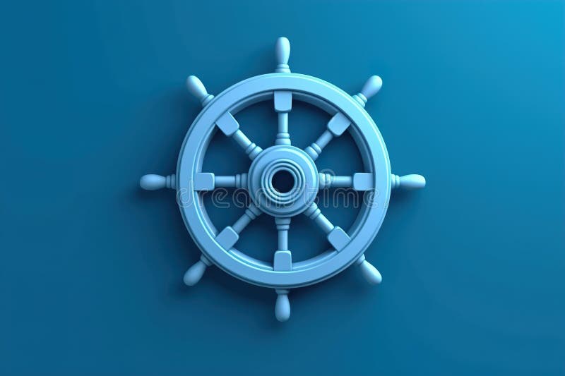 Blue Wooden Ship Wheel on Blue Background Stock Illustration ...