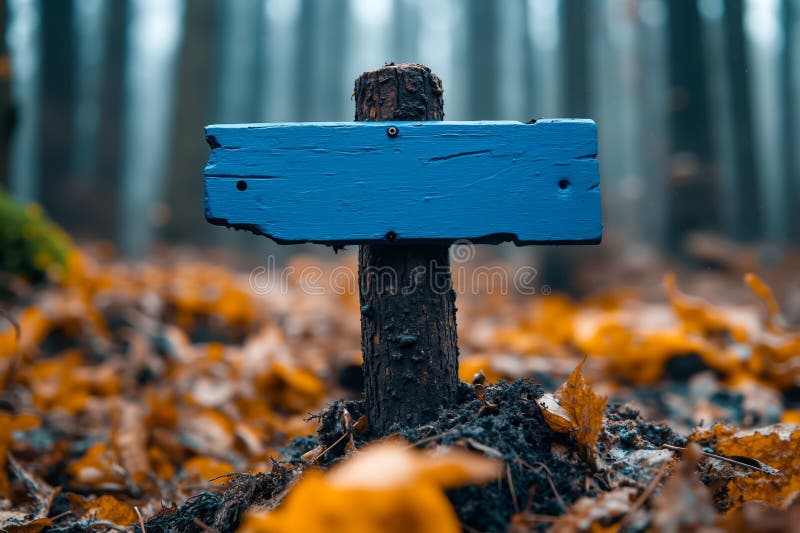 A Blue Wooden Sign in the Middle of a Forest Stock Image - Image of ...