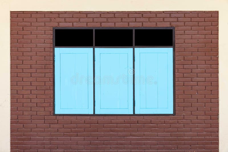 Wooden Windows and Dark Brown Brick Block Walls Stock Illustration ...