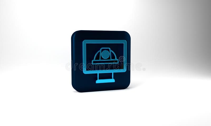 Blue Worker Safety Helmet Icon Isolated on Grey Background. Blue Square ...
