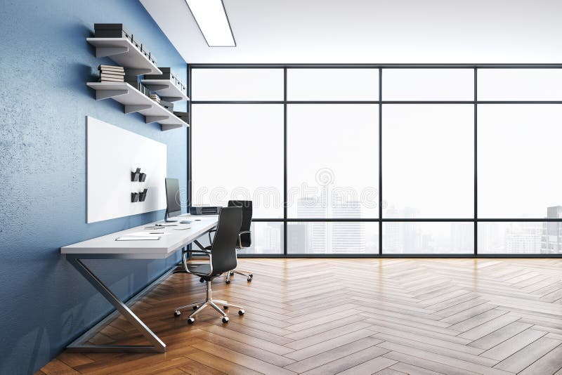 Blue workplace city view stock illustration. Illustration of copy ...