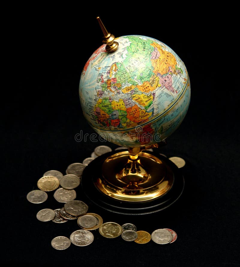 Blue World Globe with Coins Stock Image - Image of atlas, planet: 1982849