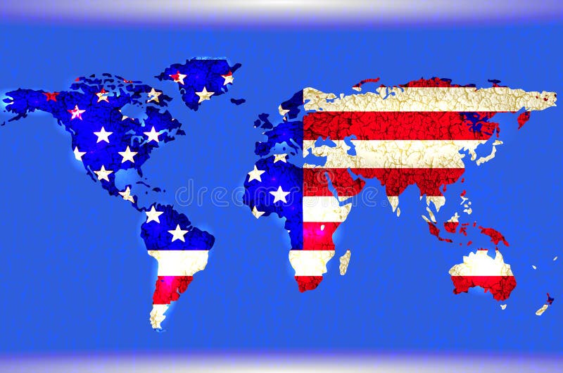 Blue World Map. Abstract Texture. American Flag Stock Photo - Image of ...