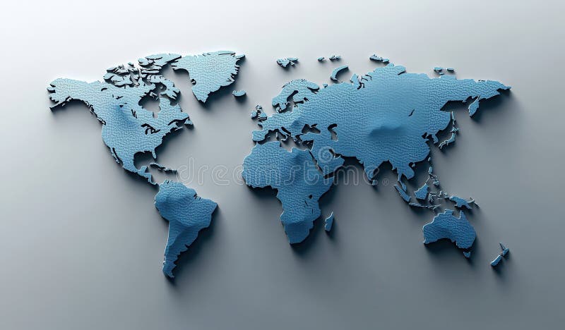 Blue World Map on Gray Background Showcasing Continents with Modern ...