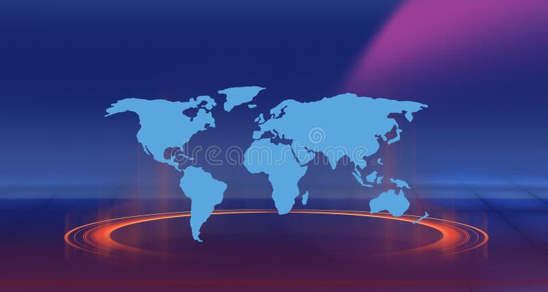 Blue World Map with Glowing Lights Stock Illustration - Illustration of ...