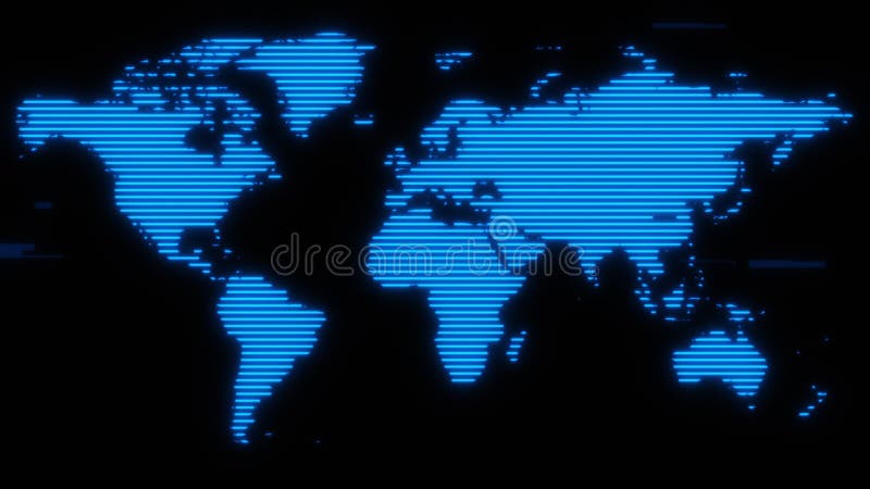 Blue World Map Hologram. Blue Digital Glitched Flicker World Stock ...