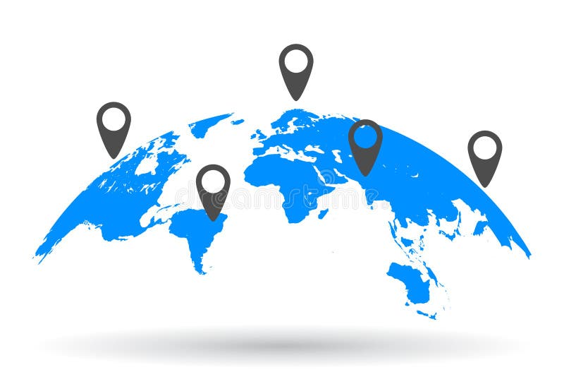 Blue World Map with Location - Vector Stock Illustration - Illustration ...