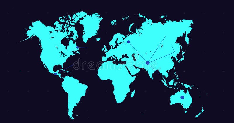 Blue World Map with Moving Dark Blue Network of Connected Points on ...