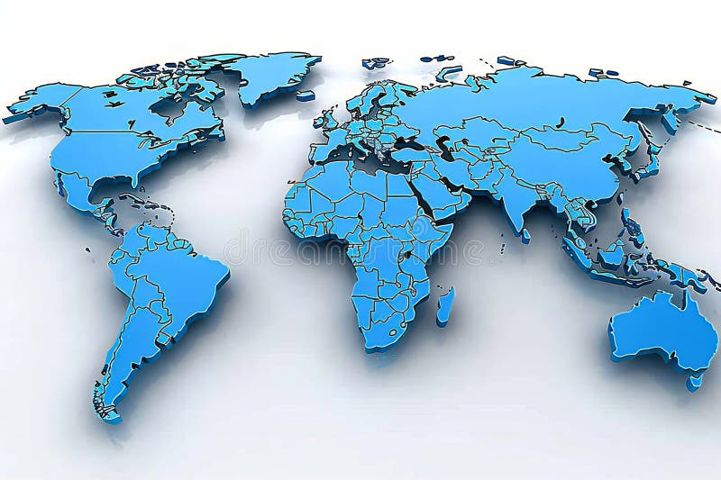 Detailed Blue World Map Highlighting Continents and Countries with ...