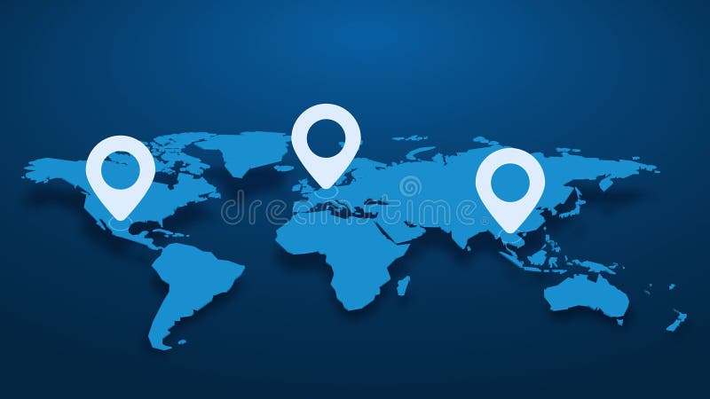 Blue World Map with Moving Dark Blue Network of Connected Points on ...