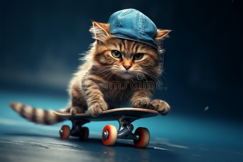 In a Blue World, a Skateboarding Cat Epitomizes Cool Funk Stock ...