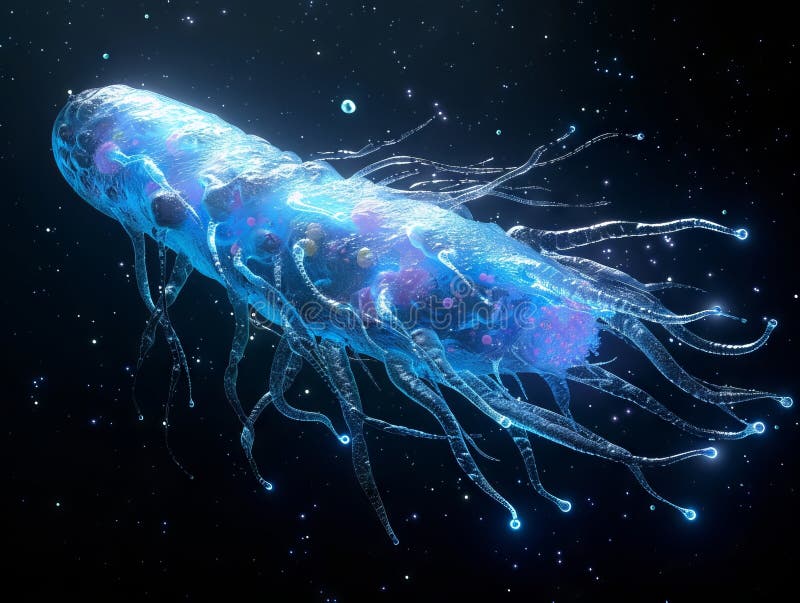 A Blue Space Background with a Glowing Sphere Stock Photo - Image of ...