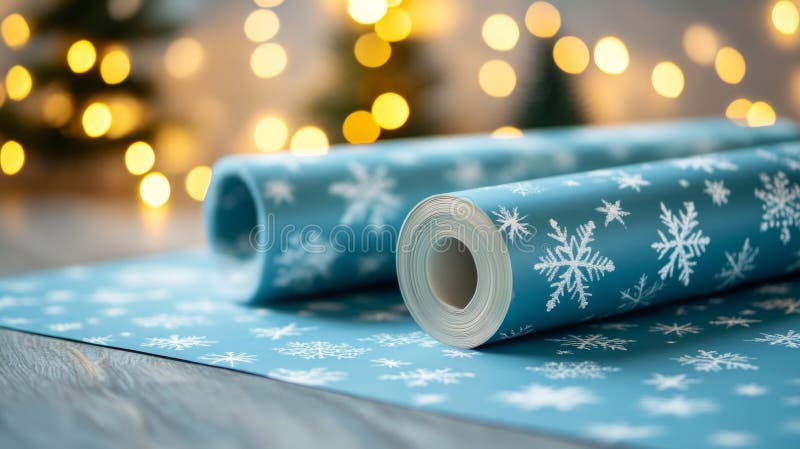 Blue Wrapping Paper Rolls with Snowflake Design Stock Illustration ...