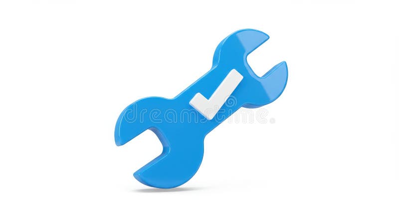 Blue Wrench with Checkmark stock illustration. Illustration of hand ...