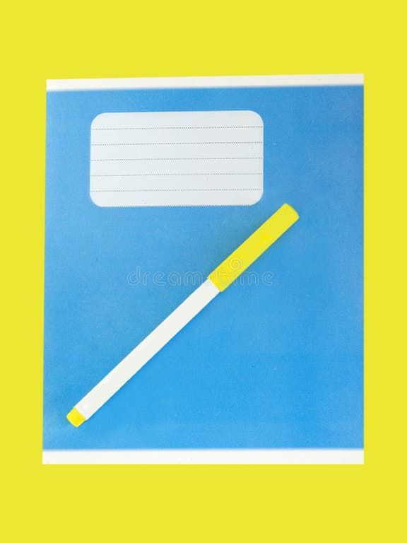 Blue Writing Book on a Yellow Background. Stock Photo - Image of yellow ...