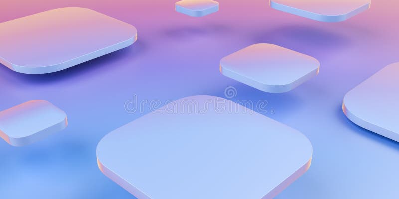 Blue and Yellow Abstract Floating Rounded Rectangle Shapes, Geometric ...