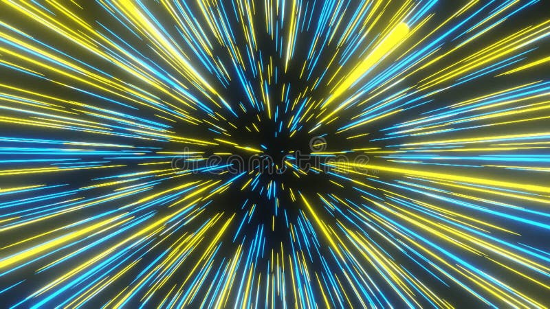 Blue Yellow Abstract Meteor or Lightspeed in Space Fall Down on Black ...