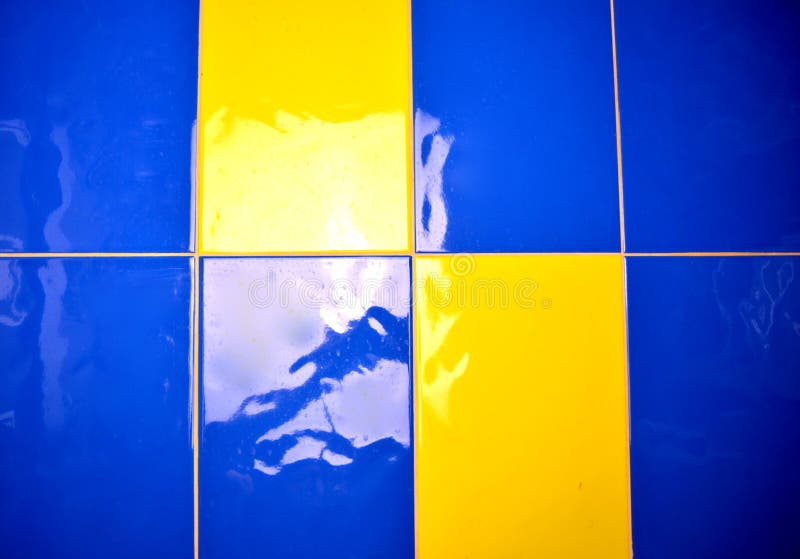 Blue and Yellow Acrylic Tiles in the Bath Stock Photo - Image of ...