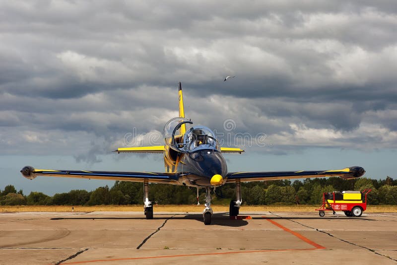 Blue yellow aircraft stock image. Image of space, business - 67491925