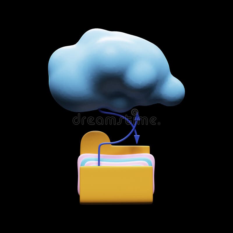 Blue and Yellow Archive Cloud Folder 3D Rendering Black Stock ...