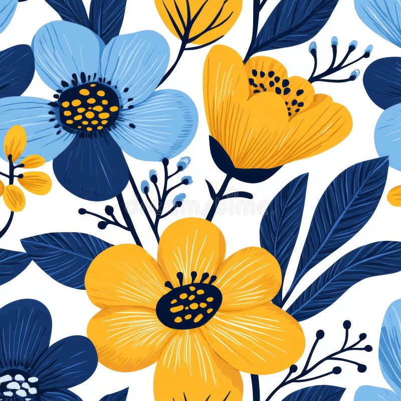 Blue and Yellow Azulejos Tile Pattern, Seamlessly Repeating and Hand ...