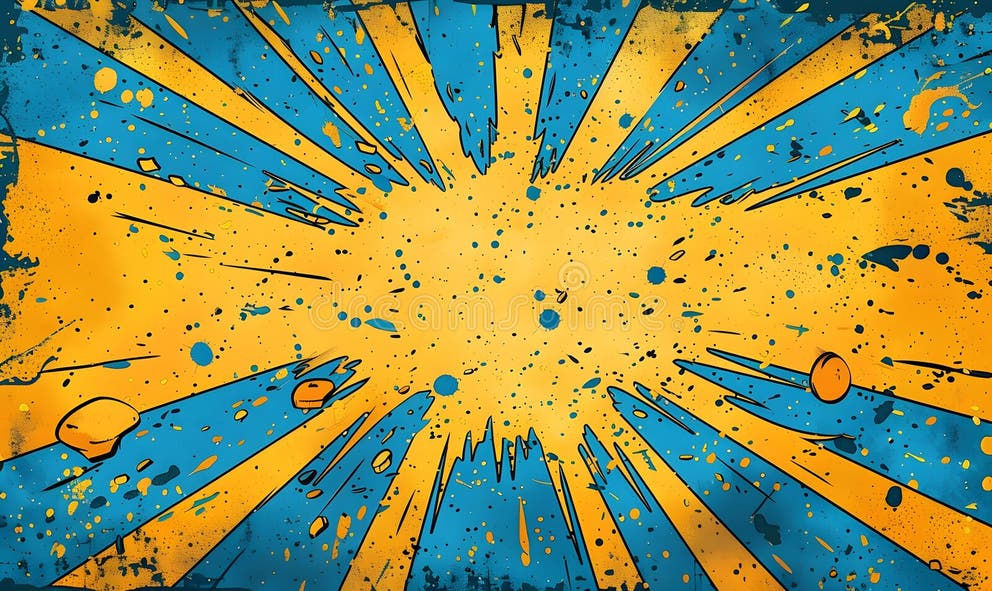 Blue and Yellow Background Splash Pattern Cartoon Design with Explosion ...