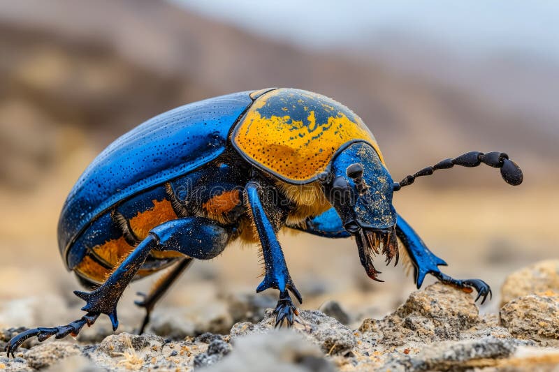 A Blue and Yellow Beetle on a Rocky Surface. Generative AI Stock Image ...