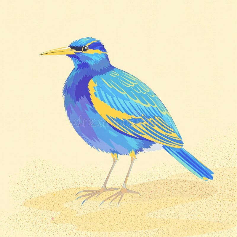 A Blue and Yellow Bird is Standing on a Sandy Beach Stock Illustration ...