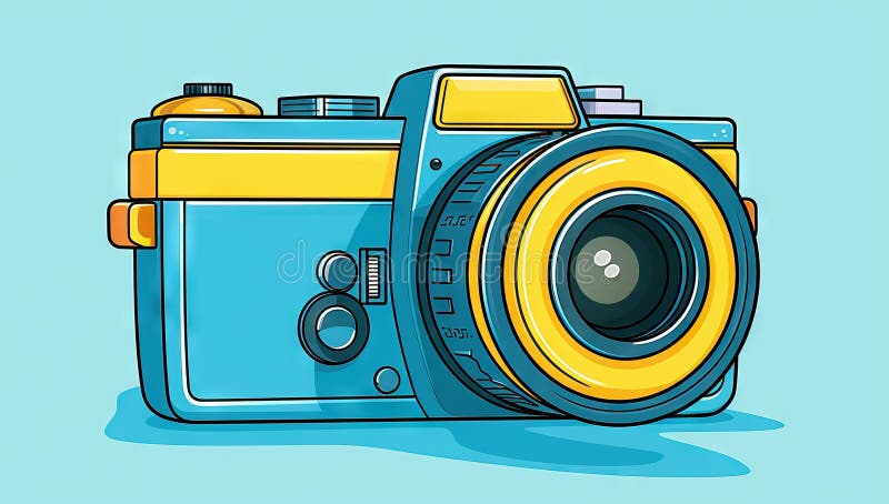 A Blue and Yellow Camera on a Blue Background. Stock Illustration ...