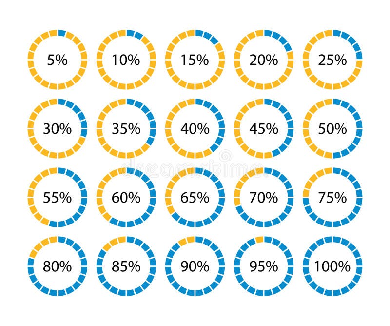 Blue and Yellow Circle Loading Template. 100 Percent Round Pie Chart ...