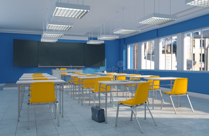 Blue and yellow classroom stock illustration. Illustration of lesson ...
