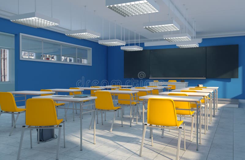 Blue and yellow classroom stock illustration. Illustration of lesson ...