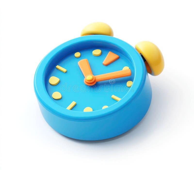 A Blue and Yellow Clock with the Hands at the Numbers 3 and 9 Stock ...