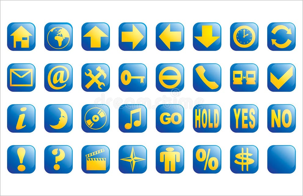 Blue and Yellow Colored Glossy Web Buttons Stock Vector - Illustration ...