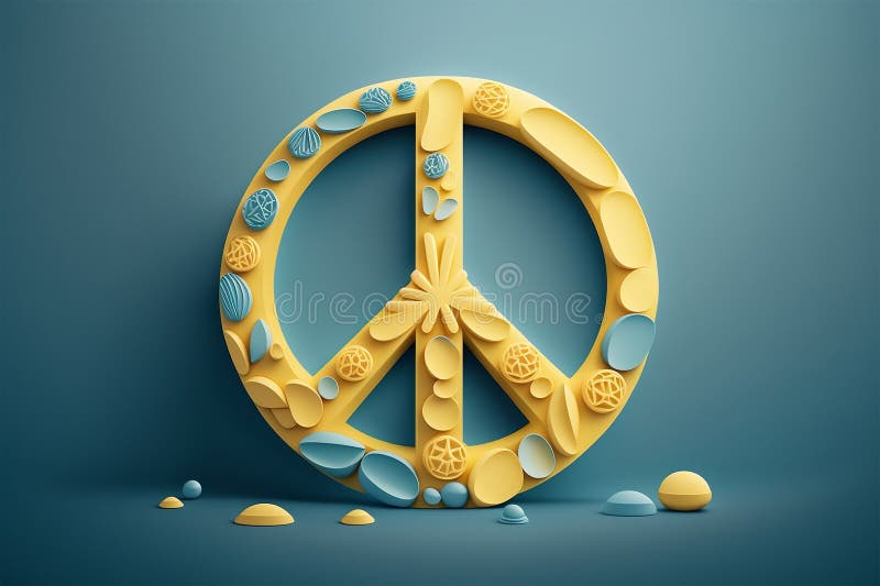 Blue and Yellow Colours Peace Sign. Generative AI Stock Illustration ...