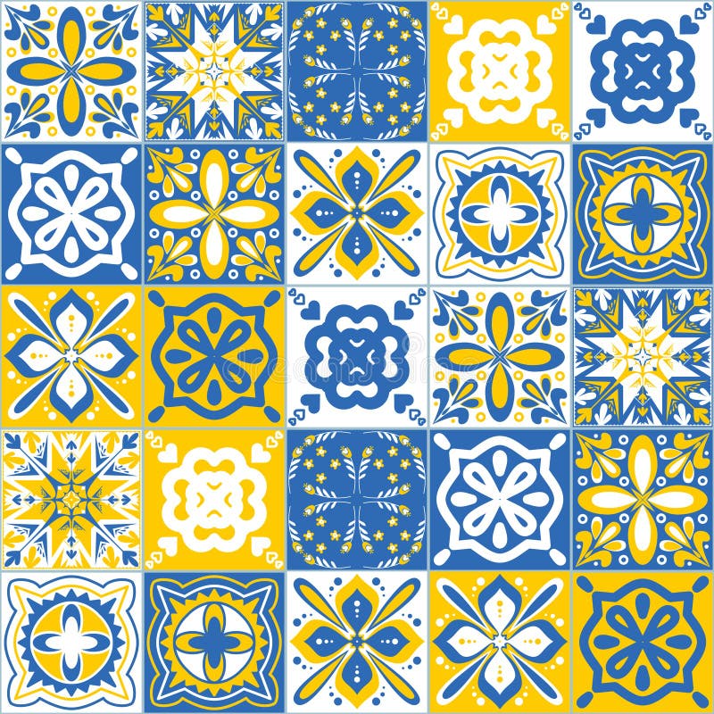 Blue Yellow Contrast Seamless Pattern, Decorative Square Ceramic Tile ...